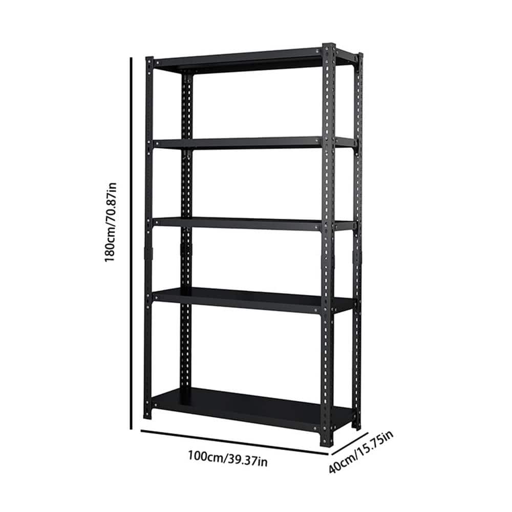 FUNKOL 5-Shelf Freestanding Black Heavy Duty Metal Shelf Weight ...