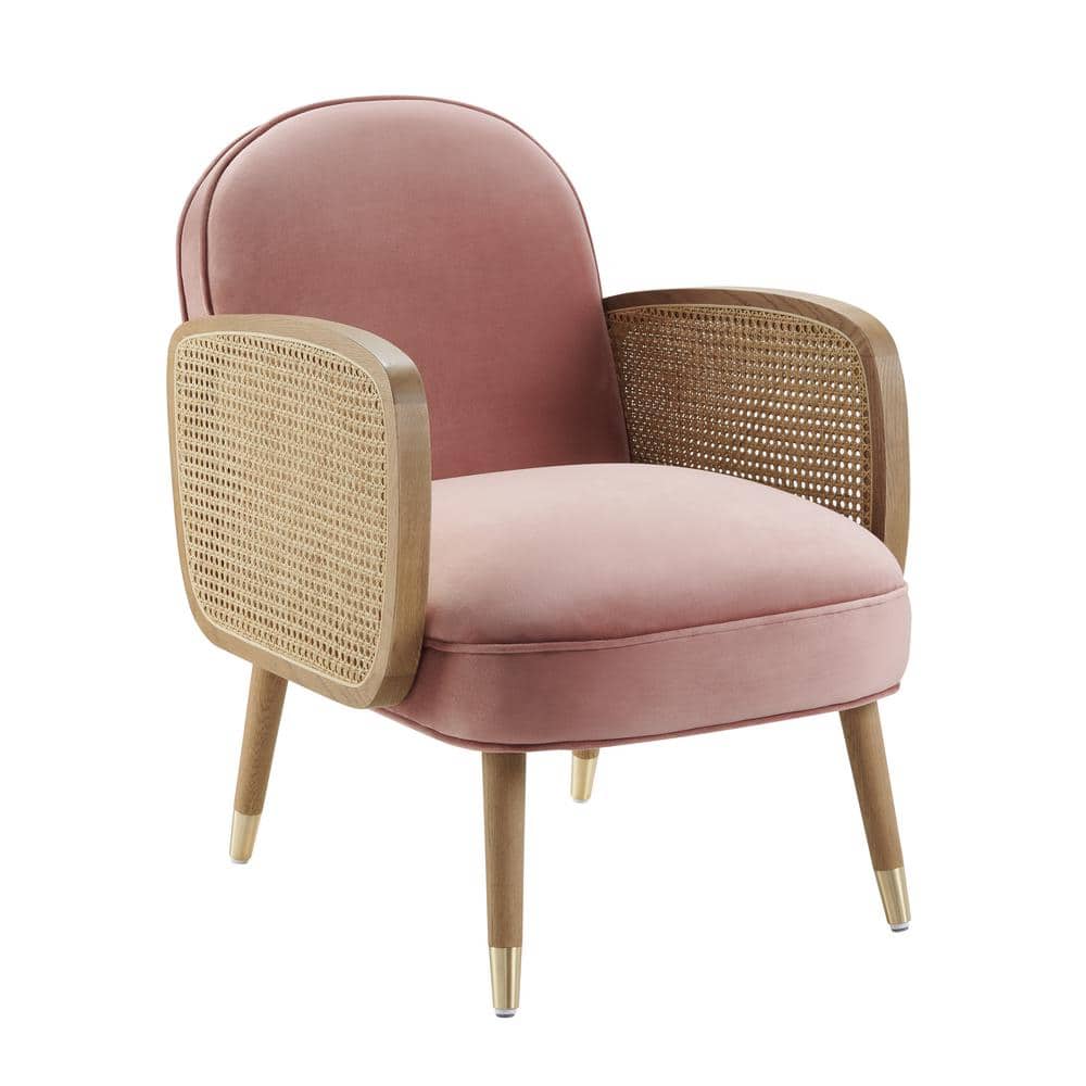 Art Leon Rustic Pink Velvet Woven Rattan Armrest Accent Arm Chair with ...
