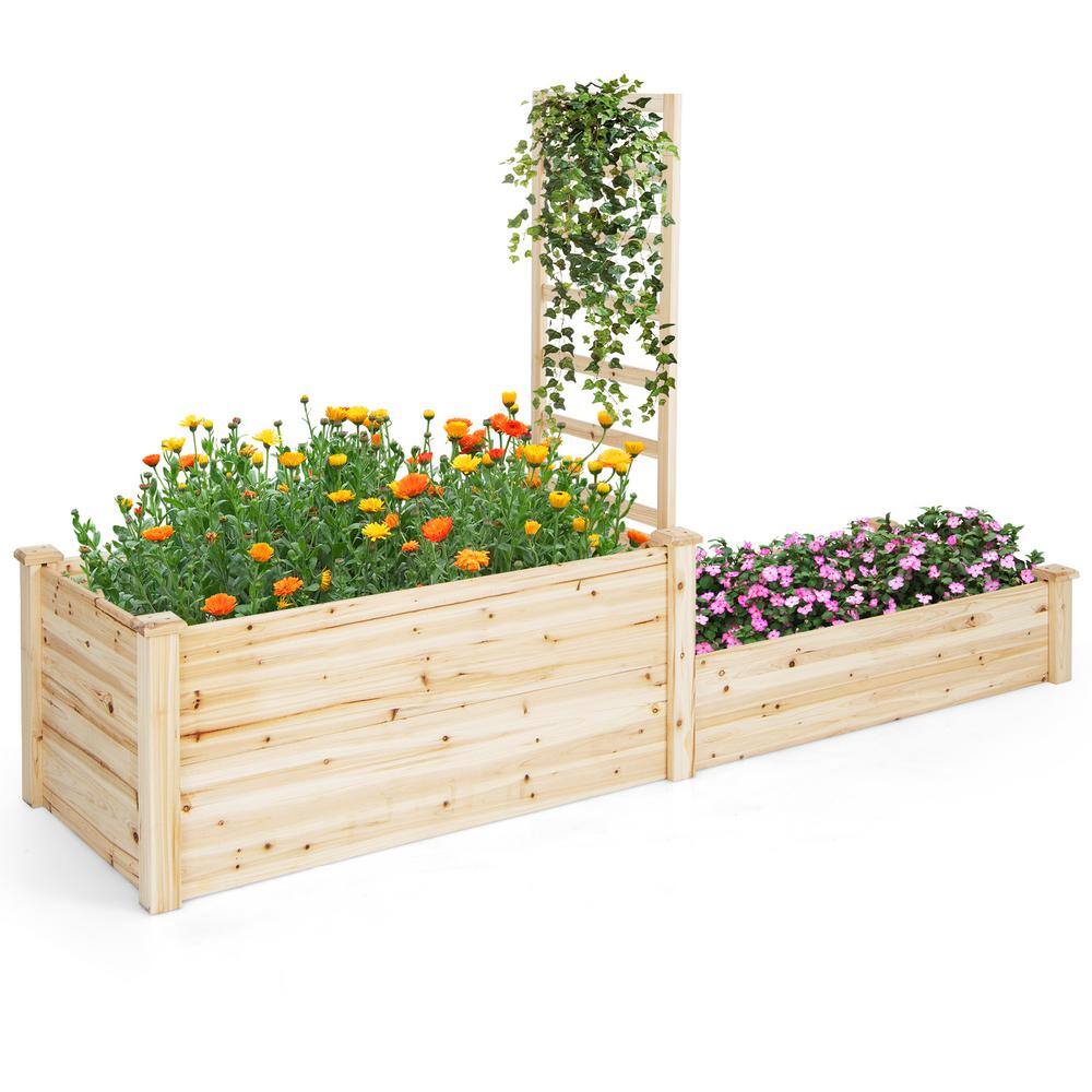 Forclover Fir Wood Raised Planter Box With Trellis And Open Ended Base