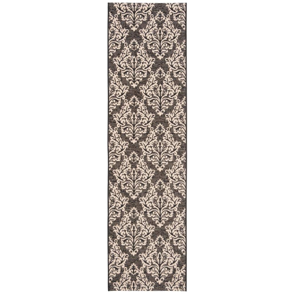 SAFAVIEH Courtyard Black/Cream 2 ft. x 8 ft. Floral Indoor/Outdoor ...