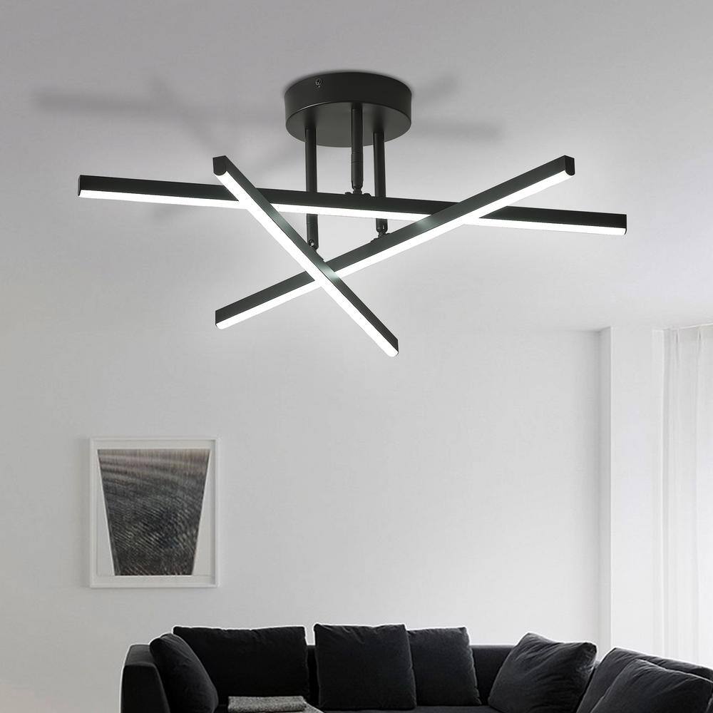 Henveton Essel 23.62 in. Black 3-Light LED Semi-Flush Mount Ceiling ...