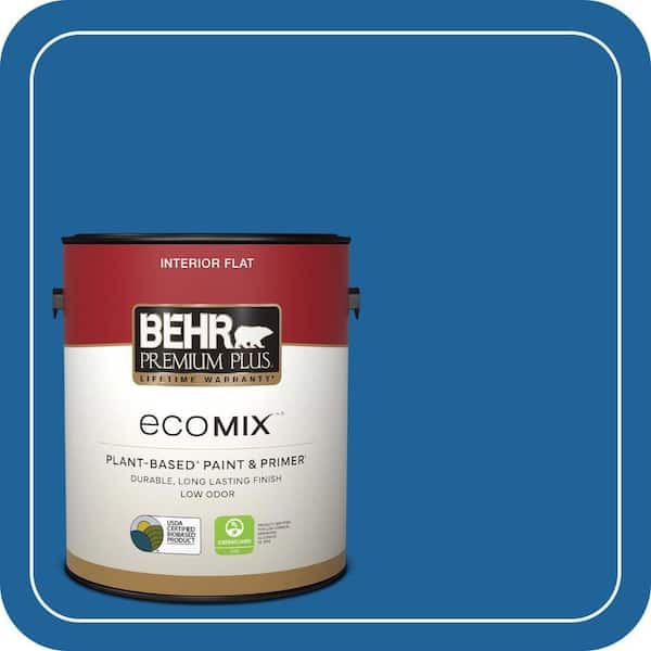 BEHR PREMIUM PLUS 1 gal. #570B-7 Cobalt Glaze Flat EcoMix Plant-Based ...