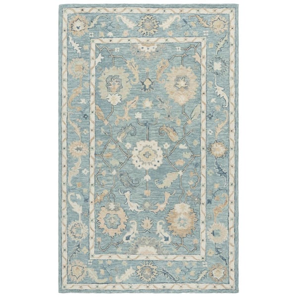 SAFAVIEH Metro 4 ft. x 6 ft. Blue/Ivory Geometric Ornate Border Area ...