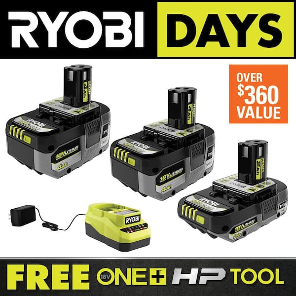 RYOBI ONE+ 18V Lithium-Ion HIGH PERFORMANCE Starter Kit with 2.0 Ah ...