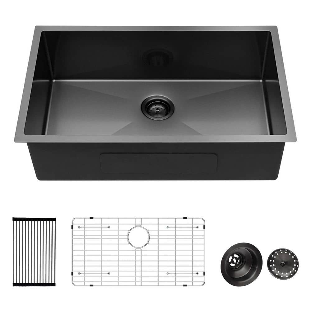 Dueyeeri 32 in. Undermount Single Bowl 16-Gauge Gunmetal Black ...