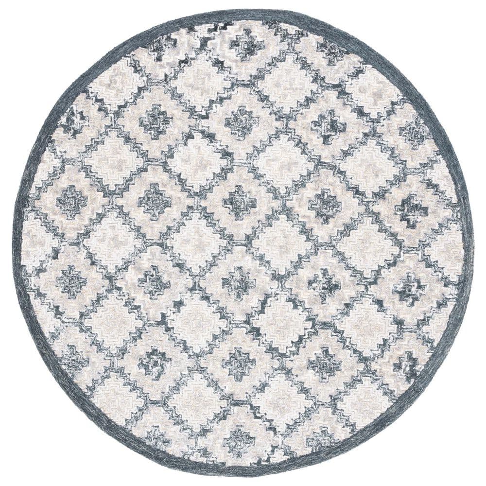 SAFAVIEH Soho 6 ft. x 6 ft. Gray/Ivory Diamond Border Round Area Rug ...