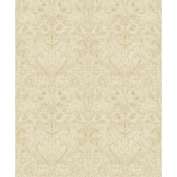 Elegance Collection Beige Damask Sheen Finish Non-Pasted Non-Woven ...