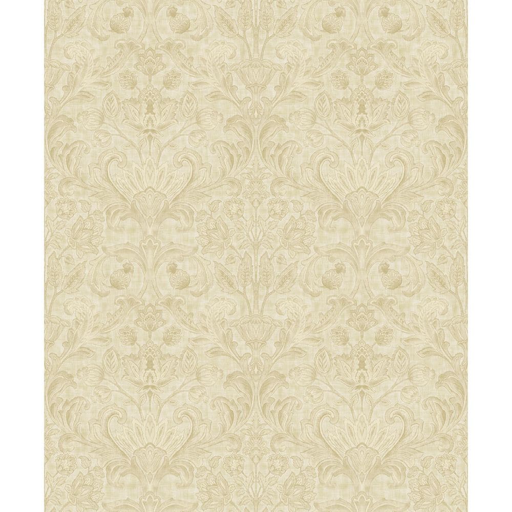 Elegance Collection Beige Damask Sheen Finish Non-Pasted Non-Woven ...