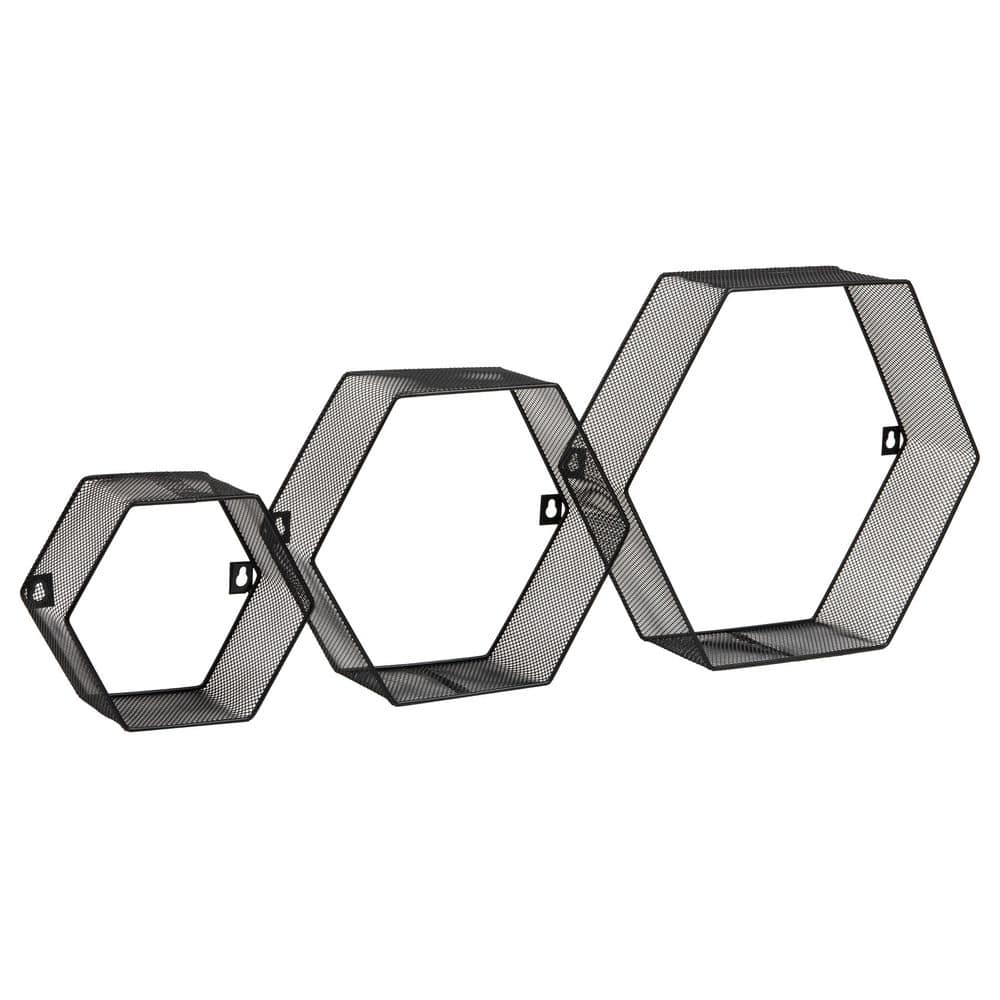 Mind Reader 4 in. W x 14 in. D Black, Metal Hexagon Floating Shelves, Decorative Wall Shelf ...