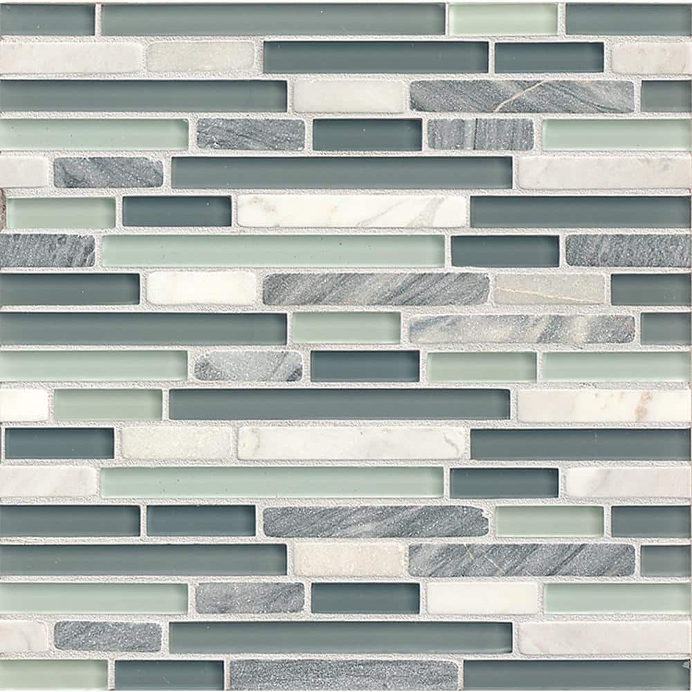 Bedrosians Eclipse Linear 12 in. x 12 in. Marina Glass Mosaic Tile (10 ...