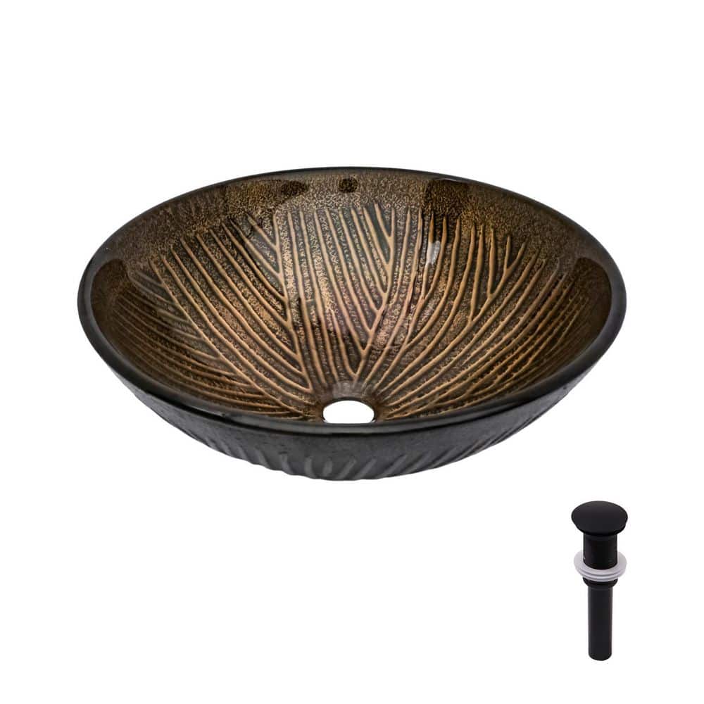 YSQCAR 16.5 in. Vessel Round Bathroom Sink with Drain in Amber Tempered ...