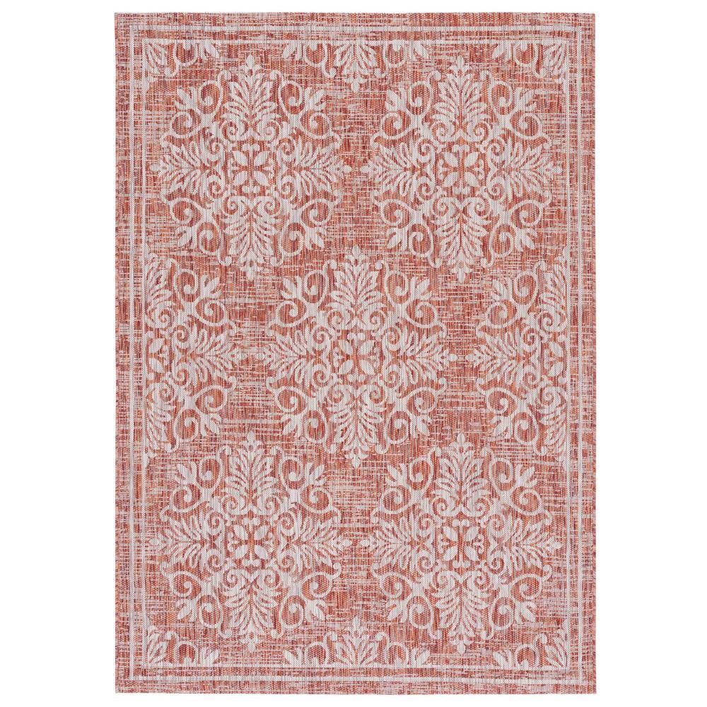 SAFAVIEH Courtyard Red/Ivory 4 ft. x 6 ft. Distressed Border Floral ...