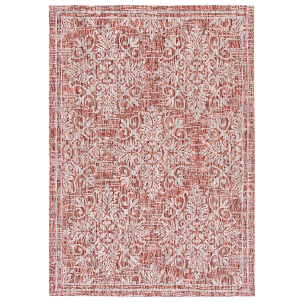 SAFAVIEH Courtyard Red/Ivory 8 ft. x 10 ft. Distressed Border Floral ...