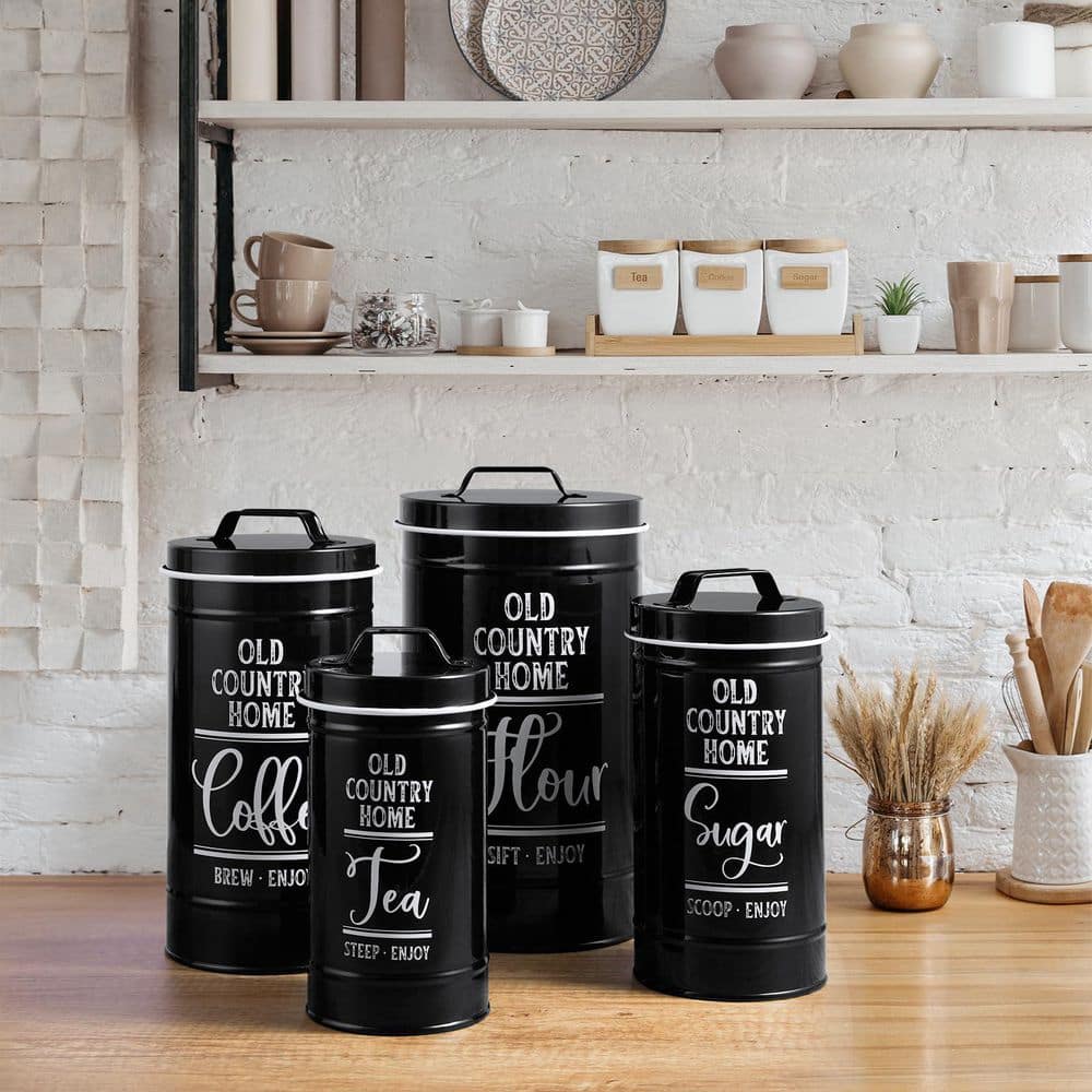 Wudkey 4-Pieces Metal Canisters Sets, Airtight Kitchen Canisters Flour ...