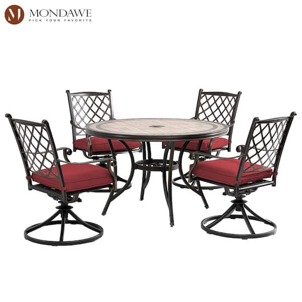 Mondawe 5-Piece Cast Aluminum Outdoor Dining Set with Round Tile-Top ...
