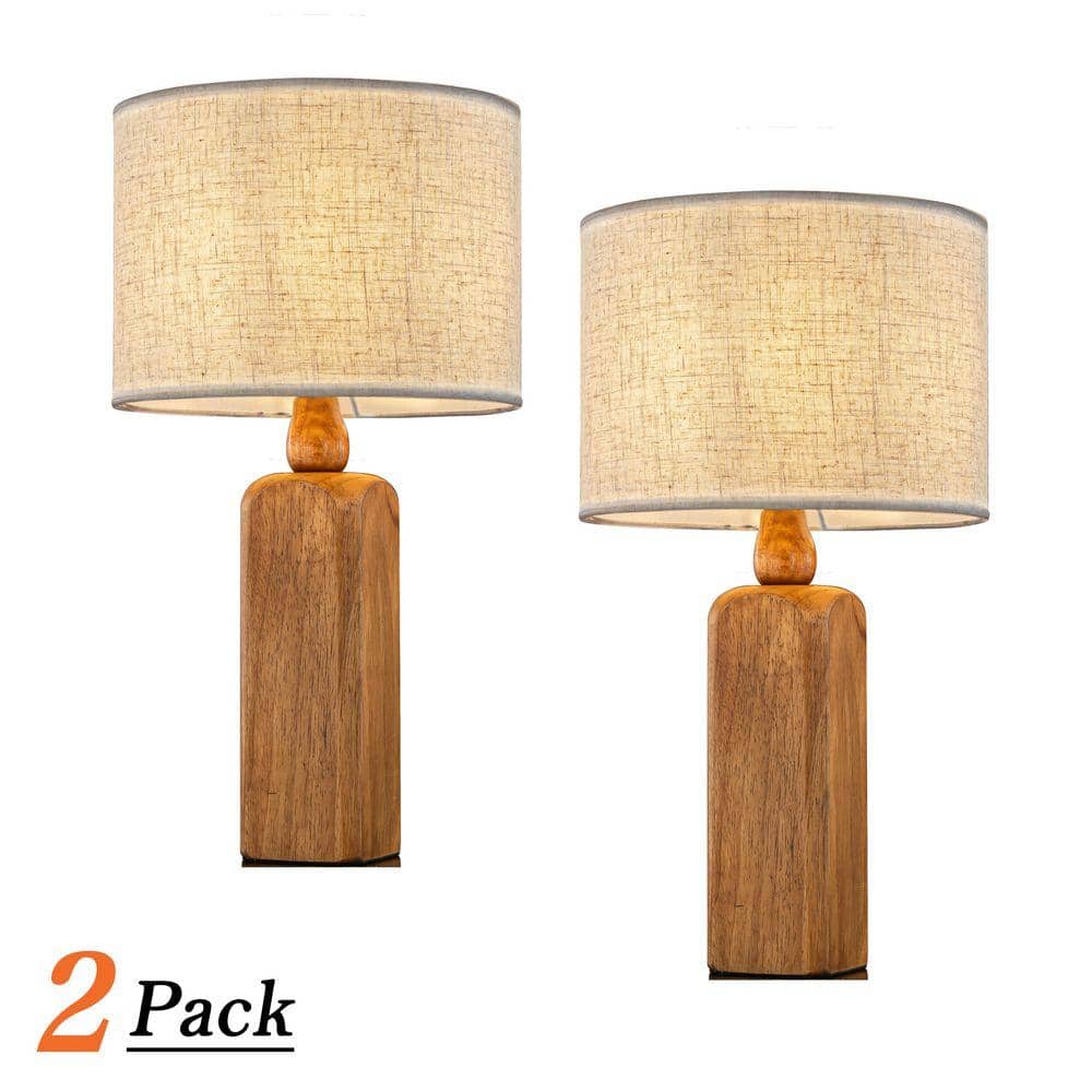 ALOA DECOR 22 in. Farmhouse Table Lamp with Honey Natural Wood Base ...