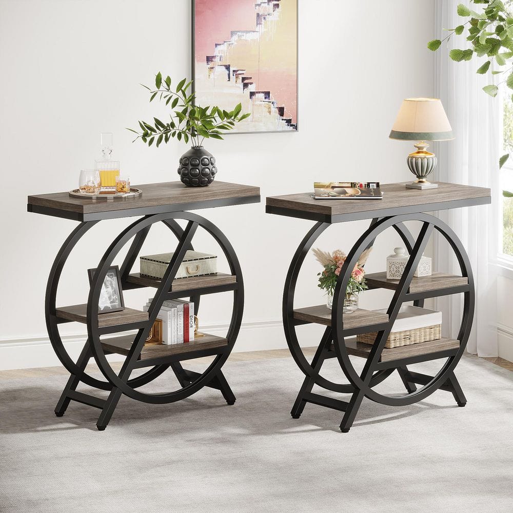 BYBLIGHT Kerlin 26 in. Gray Rectangle MDF End Table Set of 2,3-Tier ...