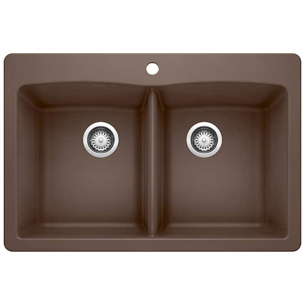 Blanco DIAMOND 33 in. Drop-In/Undermount 50/50 Double Bowl Cafe Granite ...