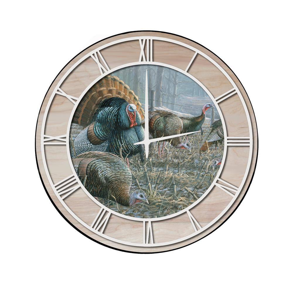 "Spring Strut" Woodgrain Accent and White Numbers Imaged Wall Clock CL ...