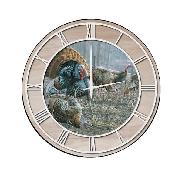 "Spring Strut" Woodgrain Accent and White Numbers Imaged Wall Clock CL ...