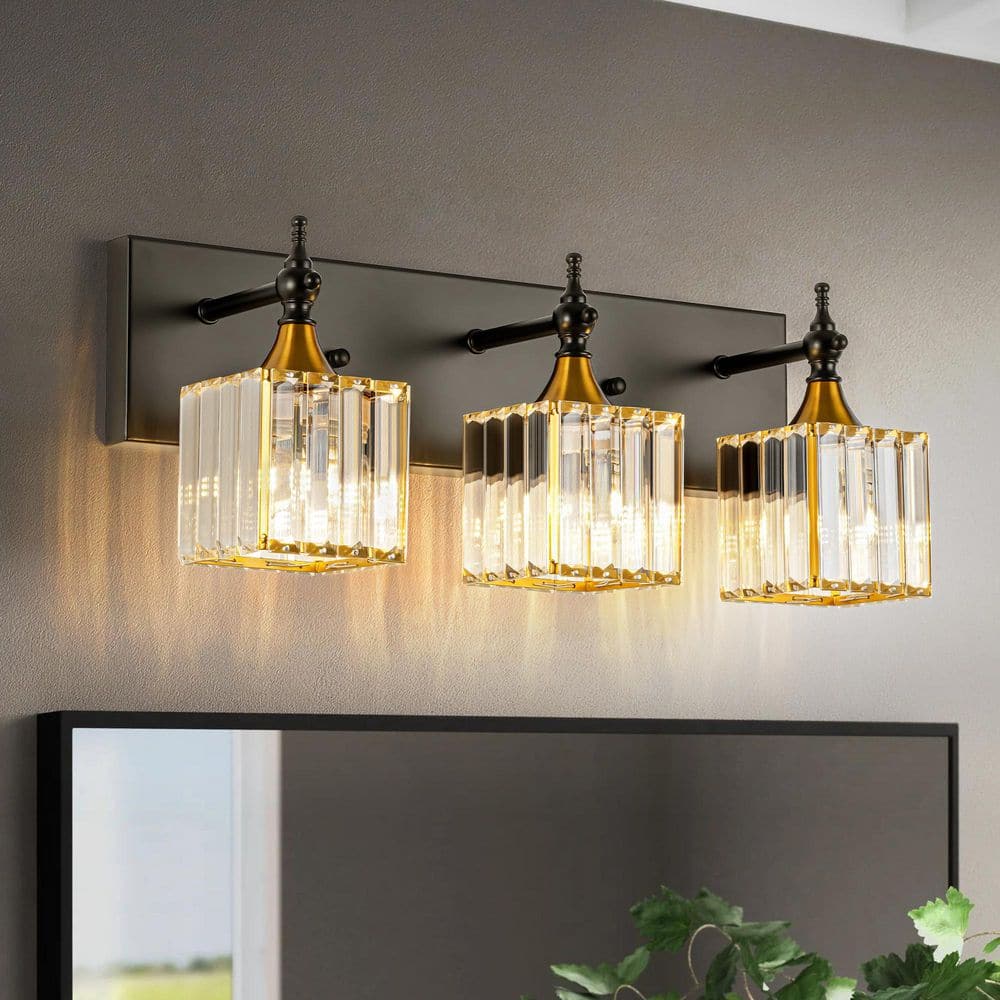 Rennnsan Andrea 19.29 in. W 3-Light Contemporary Glam Black with Gold ...