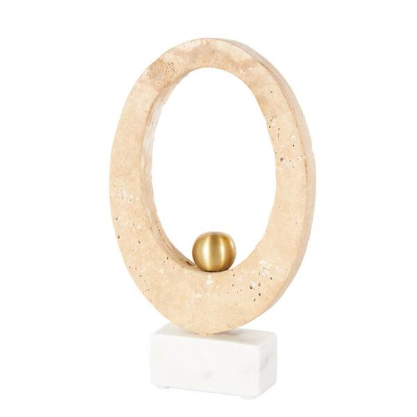 Litton Lane White 7 in. x 12 in. Cream Ceramic Marble Oval Sculpture ...