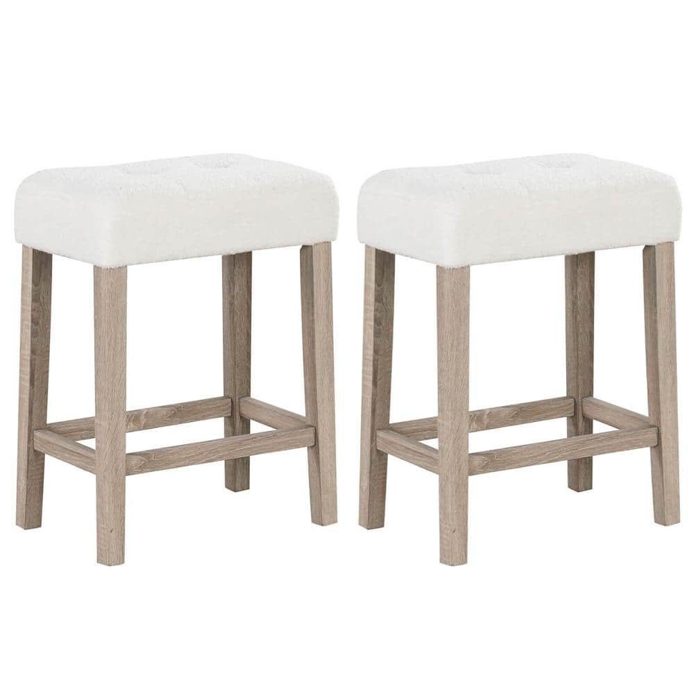 Costway 24 in. White Backless Wood Bar Stool with Polyster Sherpa ...