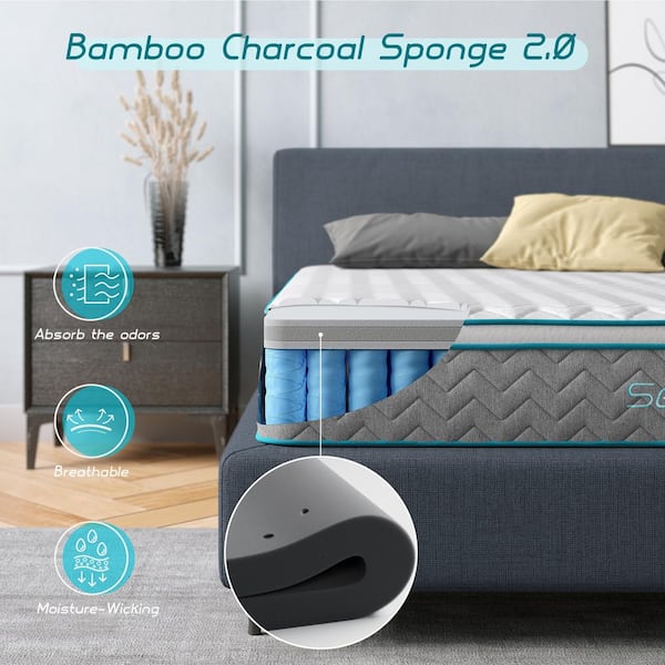 Serweet Queen Medium Breathable Bamboo Charcoal Memory Foam 5 Zone Innerspring Pillow Top 8in. Mattress HDKX STB08Q The Home Depot
