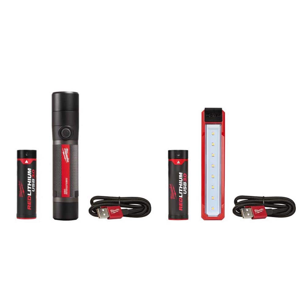 Milwaukee 800 Lumens LED USB Rechargeable Fixed Focus Flashlight & 445 ...