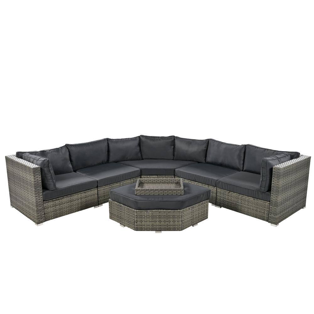 8 Piece Patio Wicker Outdoor Sectional Rattan Furniture Sofa Set with ...