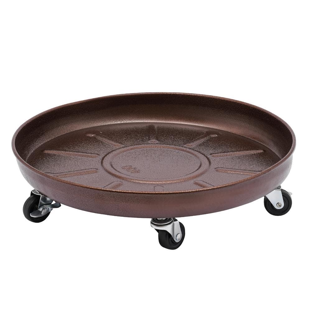 YIYIBYUS 2-Pieces 16 in. W Bronze Iron Round Flower Pot Tray Plant Tray ...