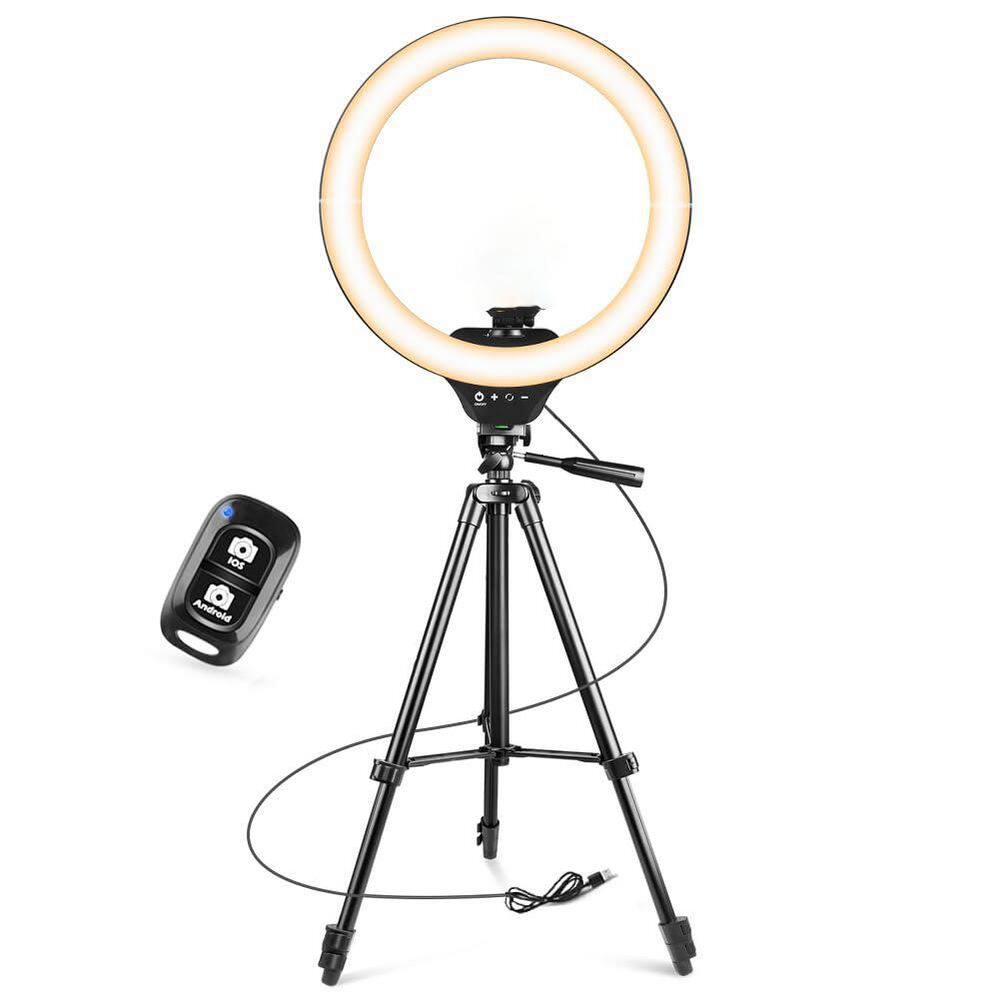 phyfalip 10 in. RGB Ring Light with 50 in. Extendable Tripod Stand and ...
