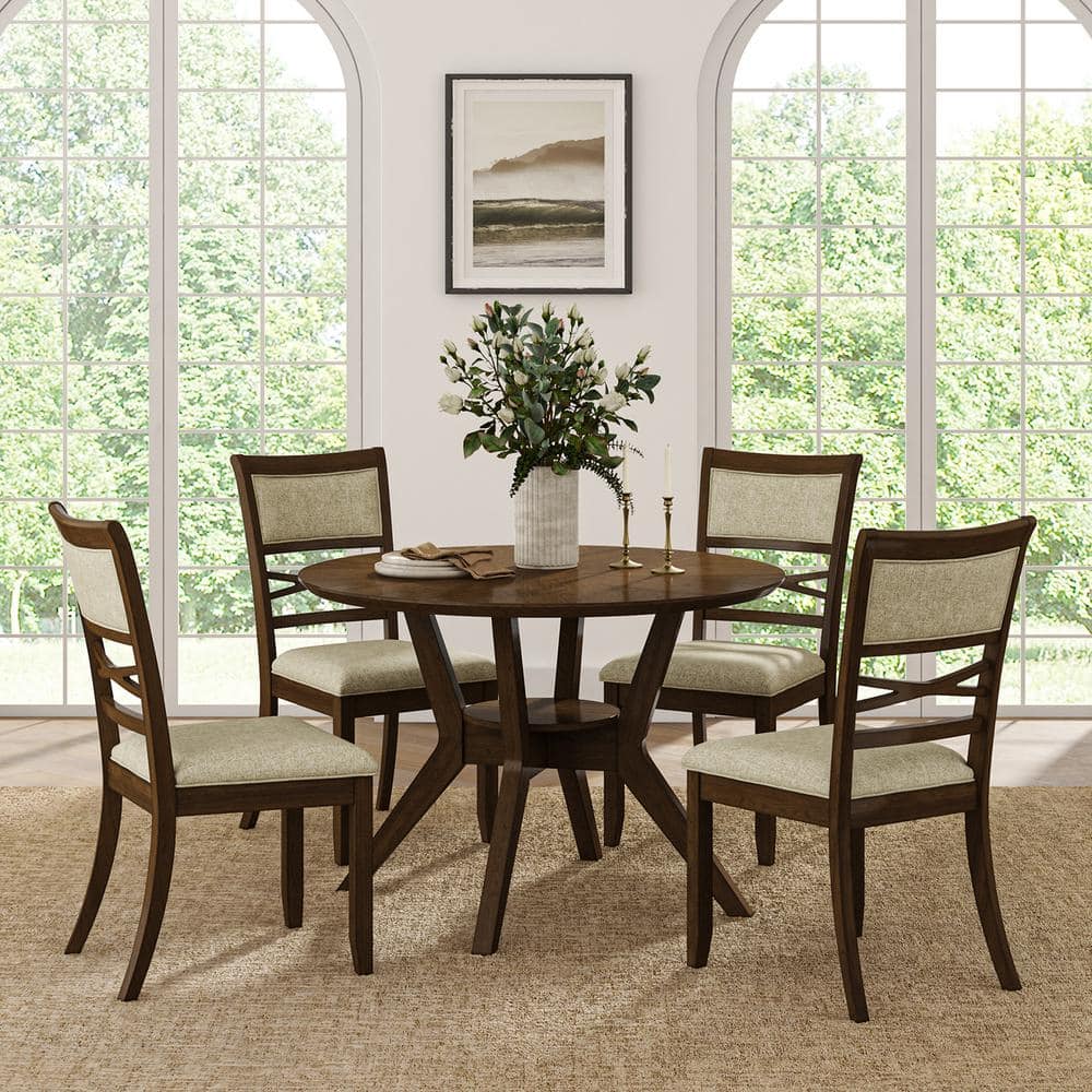 JAYDEN CREATION Victor Walnut Traditional Solid Wood Dining Chair Set ...