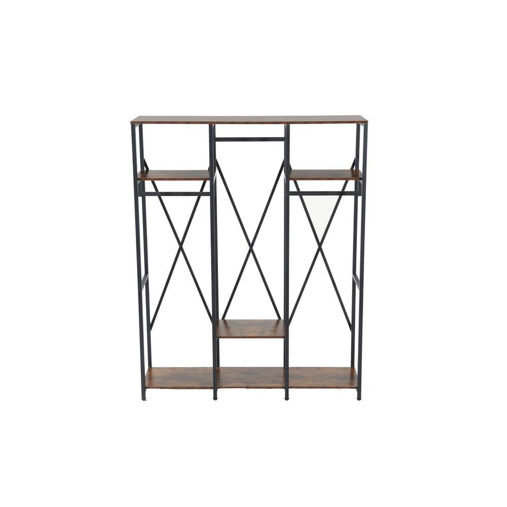 BYBLIGHT Brown Wood Clothes Rack 59.05 in. W x 72.04 in. H BB-CJ079FF ...