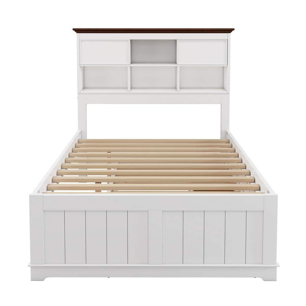 Adara White Wood Frame Full Platform Bed with Trundle Bed and 3 Under ...