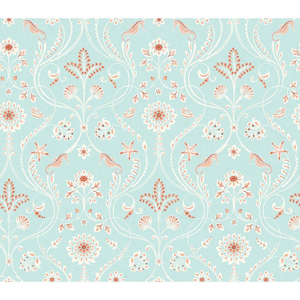 Chesapeake Island Turquoise Damask Turquoise Wallpaper Sample 3113 ...