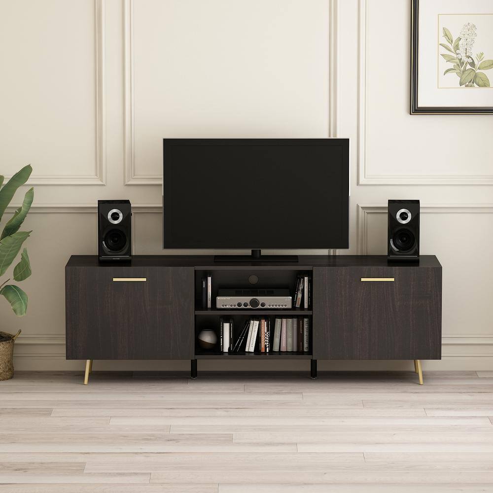 Buy 69 in. W Black Wood TV Stand Console Entertainment Center for TV up ...