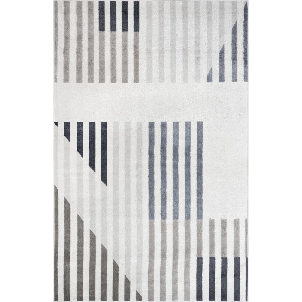 nuLOOM Robbi Modern Striped Light Gray 5 ft. x 8 ft. Area Rug LPBL17A ...