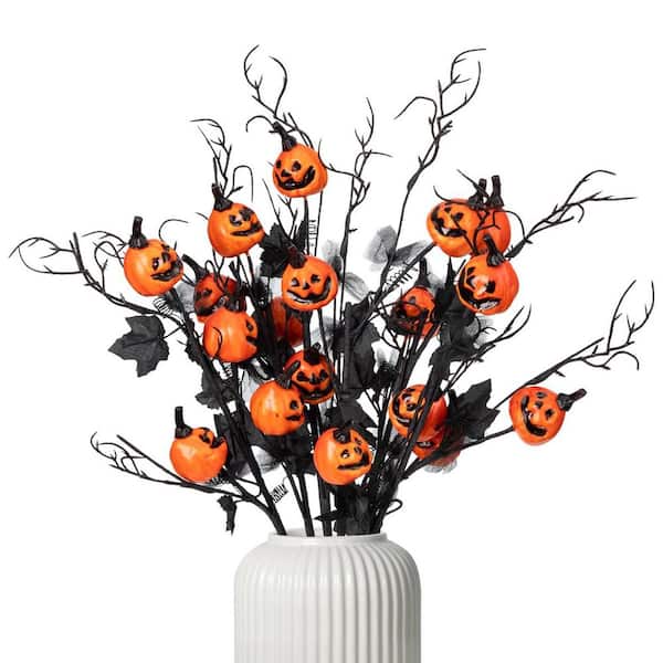 Halloween Series 16 in. Orange Black Artificial Maple Pumpkin Foliage ...