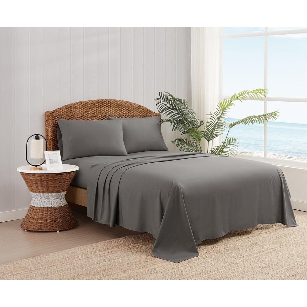 Oceanfront Resort Solid Percale Cotton Grey 4 Piece King Sheet Set ...
