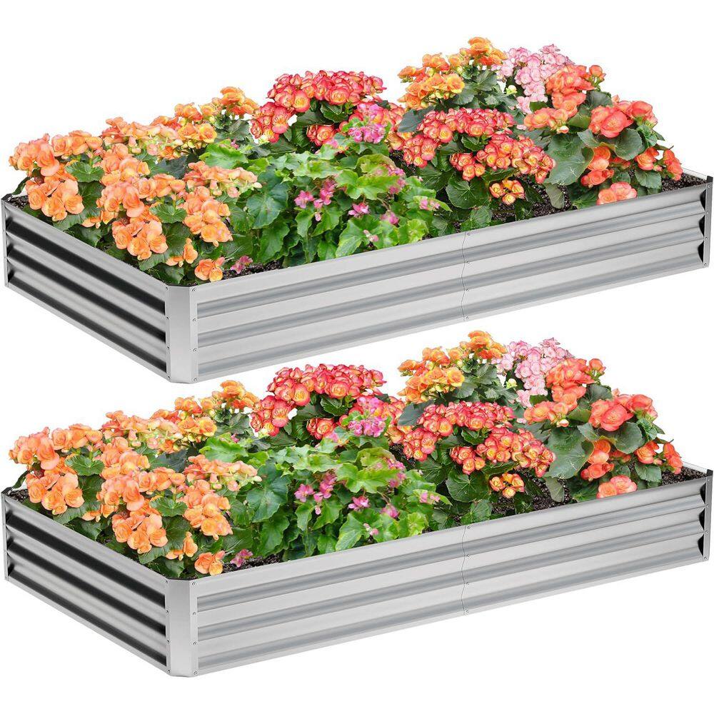 Primehome 2 Pack-Galvanized Metal Rectangle Raised Garden Bed Planter ...