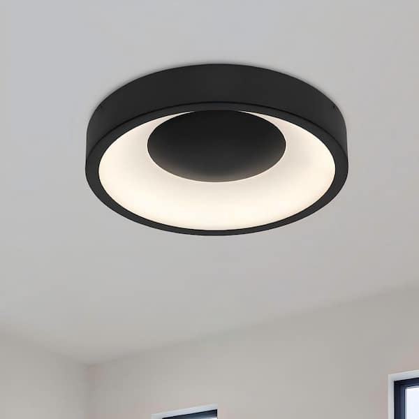 YUHAO 14 in. Matte Black Round Aluminum LED Flush Mount GG871XLTBK14 ...