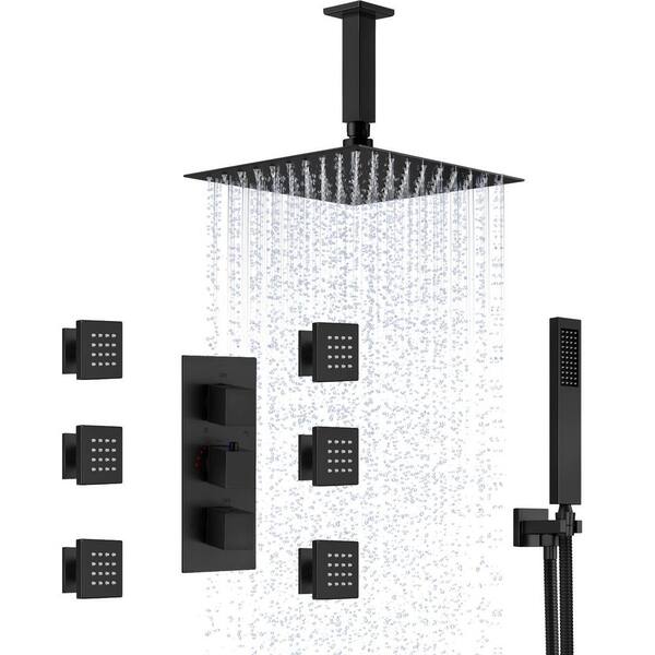 EVERSTEIN Luxury 3-Spray Patterns Thermostatic 12 in. Ceiling Mount Rainfall Shower Faucet and ...