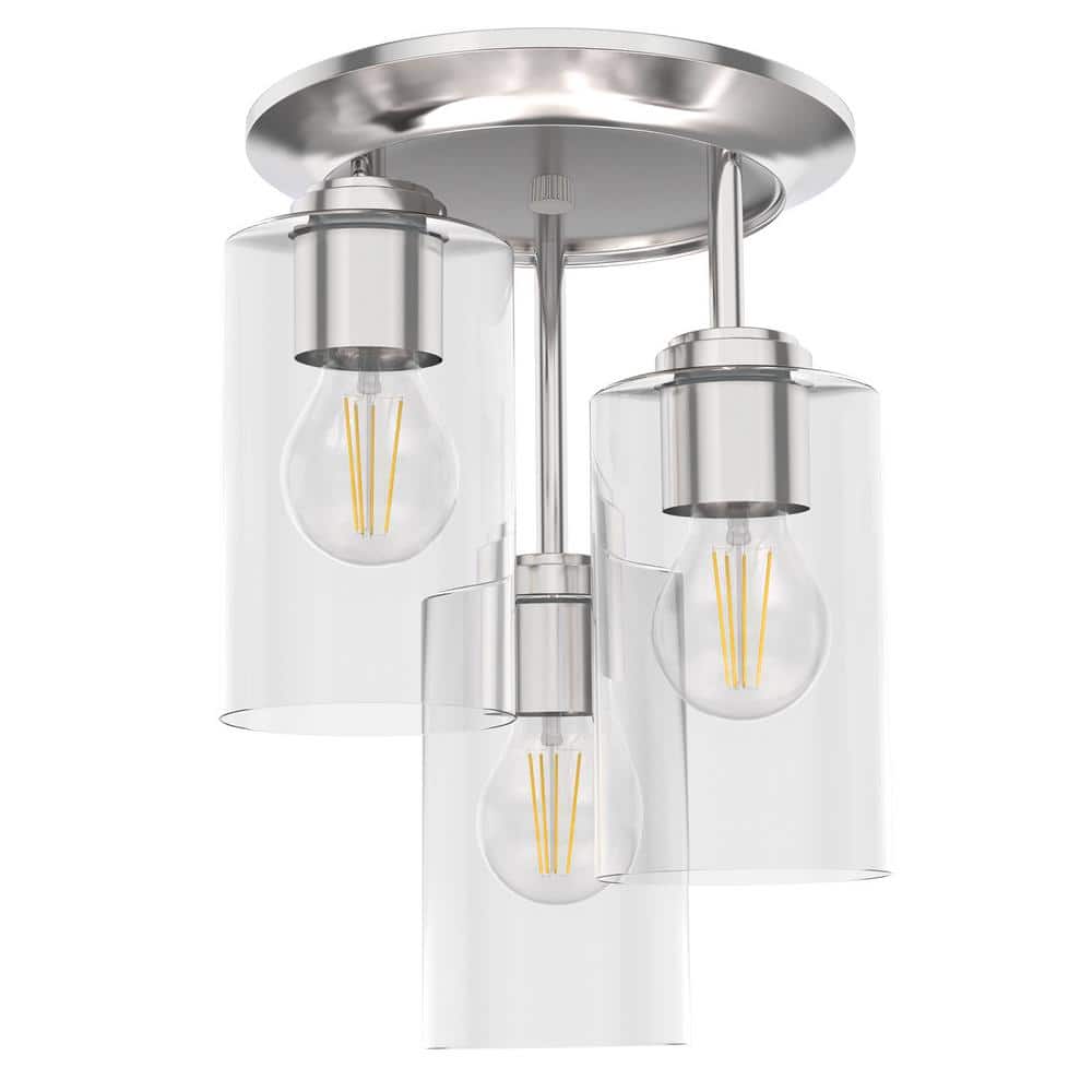HKMGT 5 in. 3-Light Silver Flush Mount Ceiling Light with Clear Glass ...