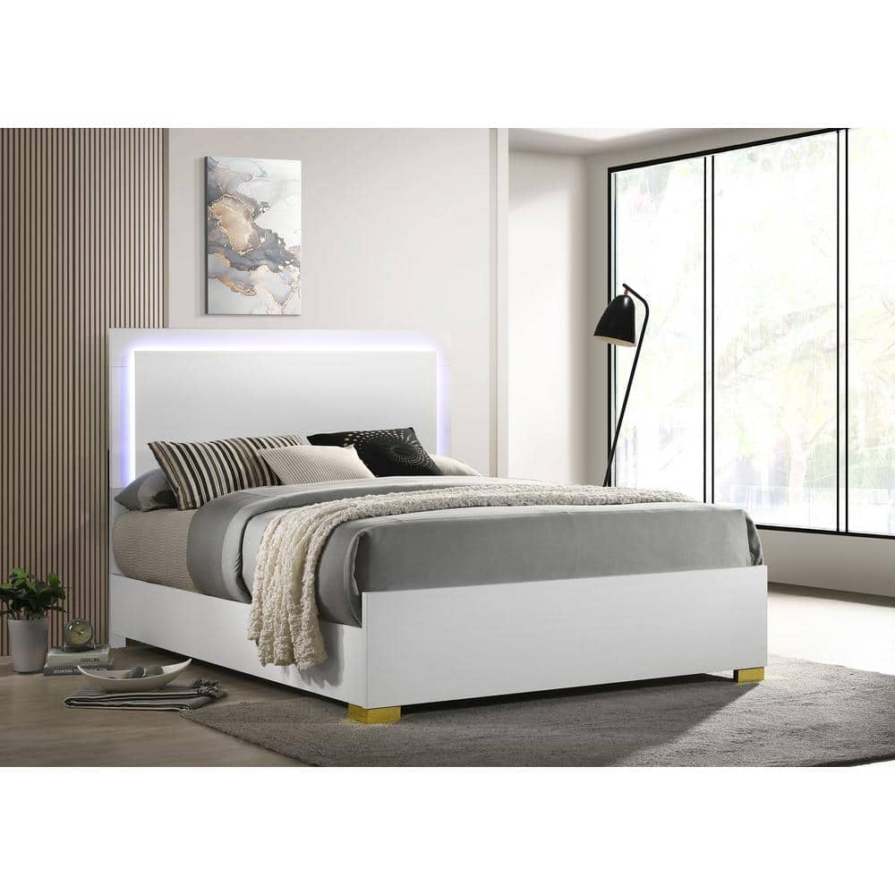 Coaster Marceline White Wood Frame Eastern King Panel Bed with LED ...