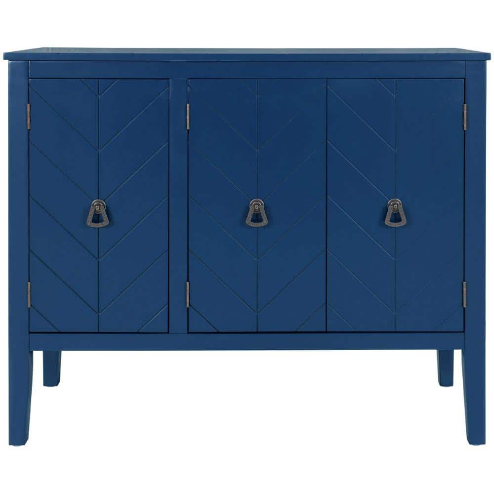 Benjara Blue Wood Top 37 in. Sideboard with 3 Doors and 2 Cabinets ...