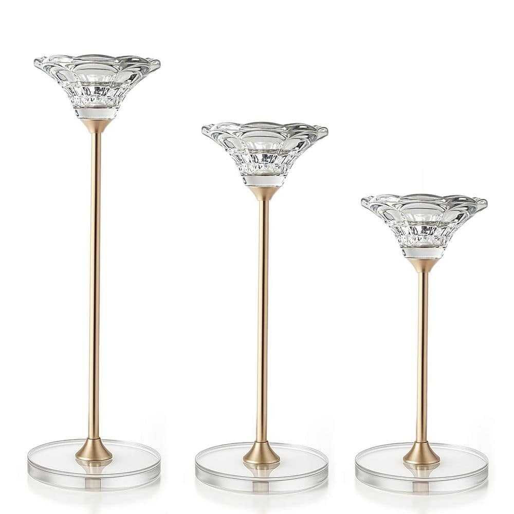 Clear Crystal 2-in-1 Candle Holders Set of 3 Taper and Pillar Glass ...