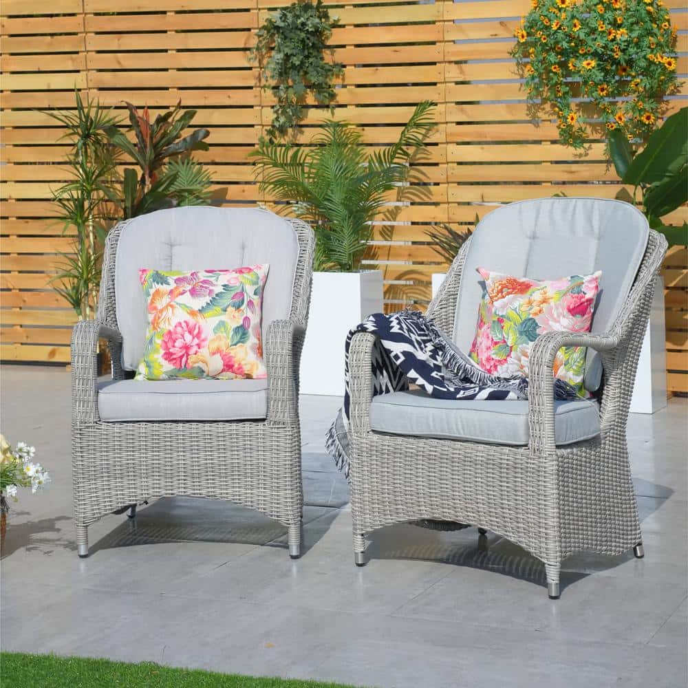 moda furnishings Lois Gray Wicker Outdoor Chair with Beige Cushions (2 ...
