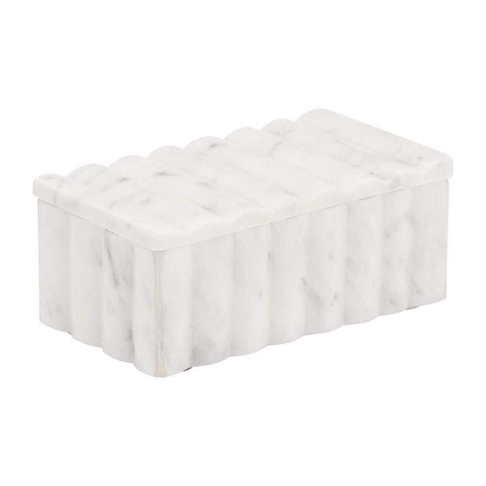 Liv & Skye White 7 in. x 3 in. Marble Ridged Decorative Box 17475 - The ...