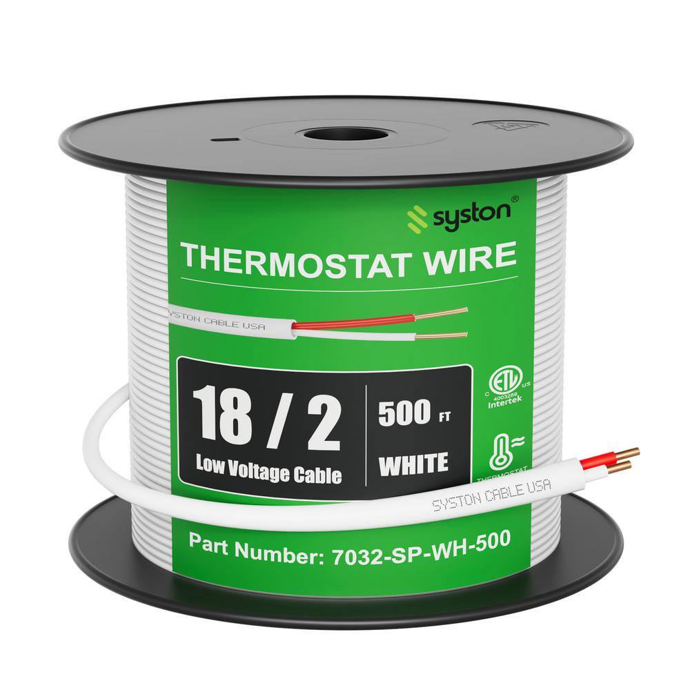 Syston Cable Technology 500 ft. 18/2 White Solid Bare Copper CMR/CL3R Thermostat Wire for Indoor ...